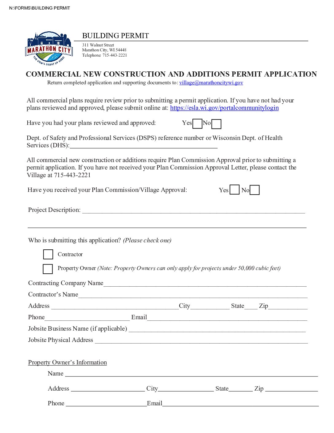 Commercial New Construction and Additions Permit Application - Village ...